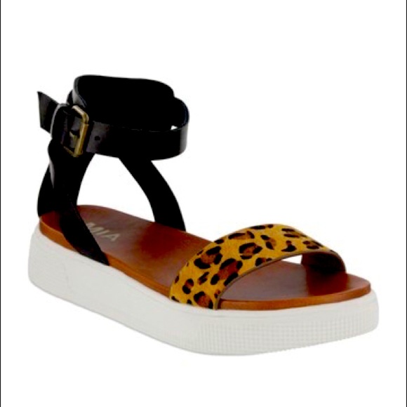 MIA | Shoes | Mia Ellen Leopard Calf Hair Platform Sandal | Poshmark